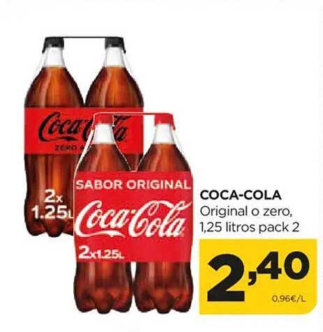 Coca-Cola Original O Zero, 1,25 Litros Pack 2 Oferta en Alimerka