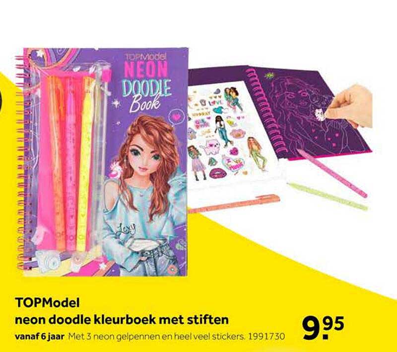 Topmodel Neon Doodle Kleurboek Met Stiften Aanbieding bij Intertoys ...