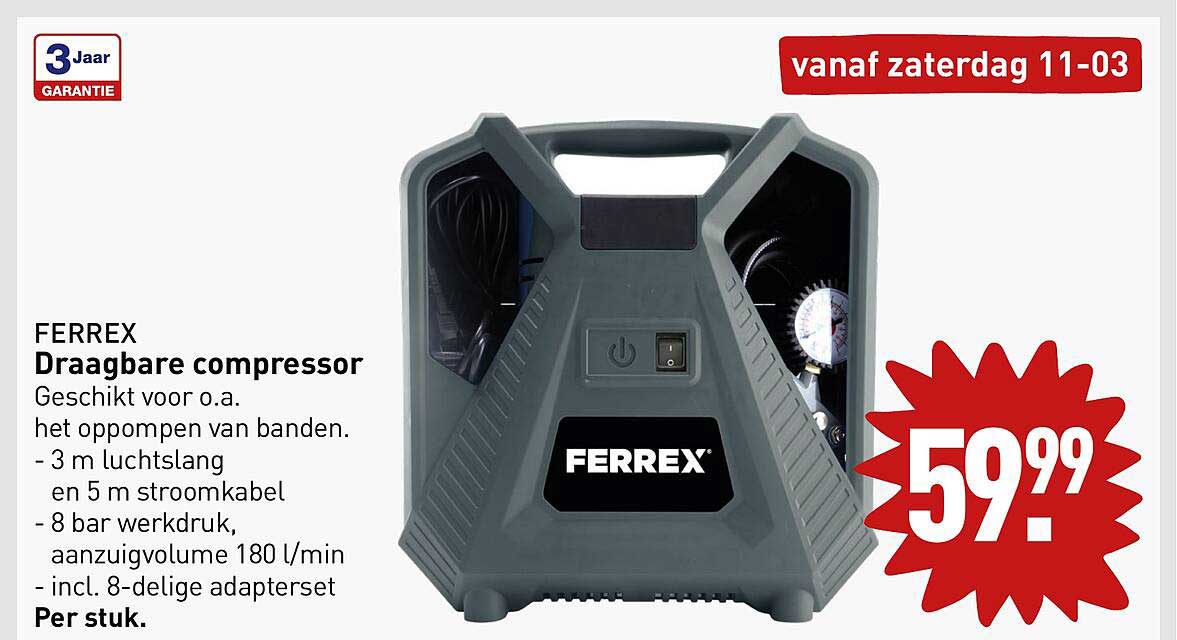 Ferrex Draagbare Compressor Aanbieding bij ALDI - 1Folders.nl