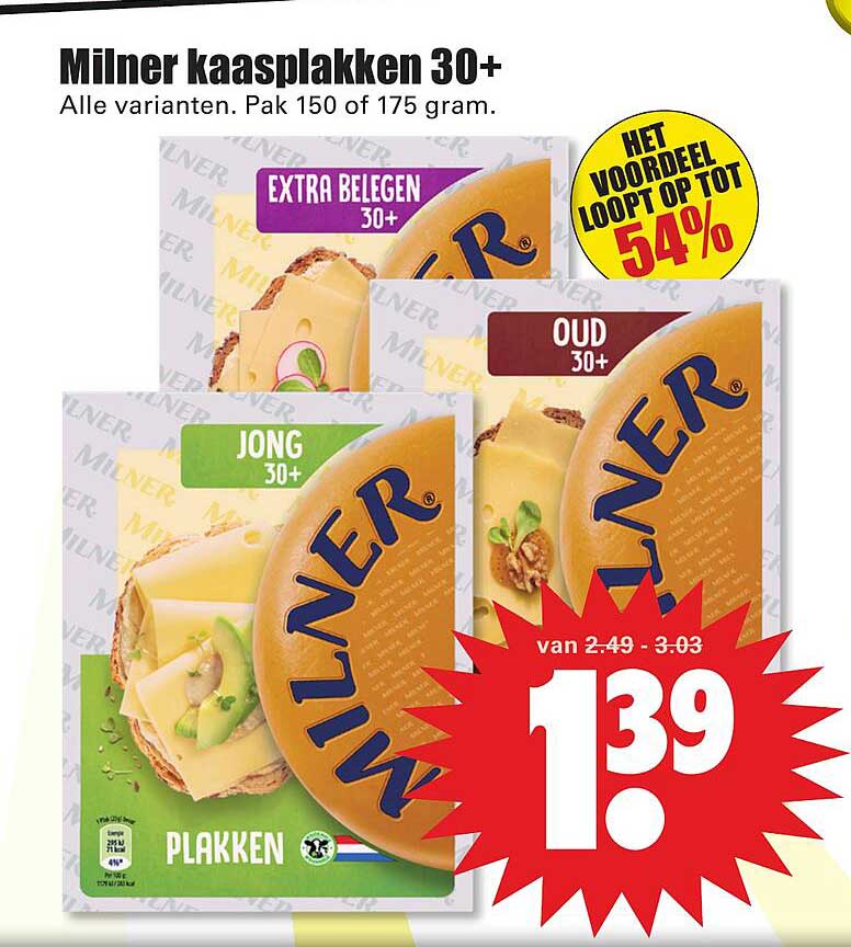 Milner Kaasplakken 30+ Aanbieding bij Dirk - 1Folders.nl
