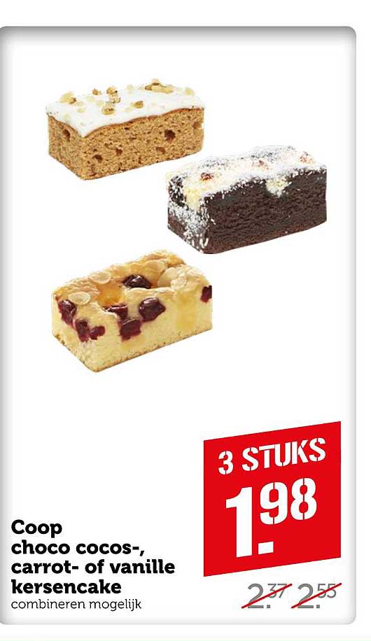 Coop Choco Cocos-, Carrot- Of Vanille Kersencake Aanbieding bij Coop ...