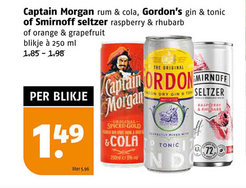 Captain Morgan, Gordon's Of Smirnoff Seltzer Aanbieding bij Poiesz ...