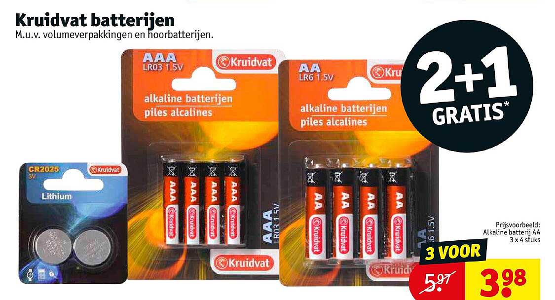 Kruidvat Batterijen 2+1 Gratis Aanbieding bij Kruidvat - 1Folders.nl