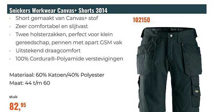 Snickers Workwear Canva+ Shorts 3014 Aanbieding bij De Boer Drachten ...