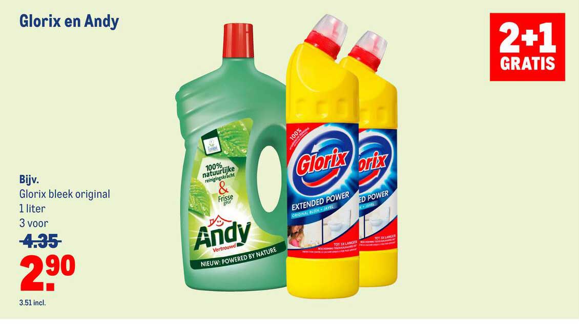 Glorix En Andy 2+1 Gratis Aanbieding bij Makro - 1Folders.nl