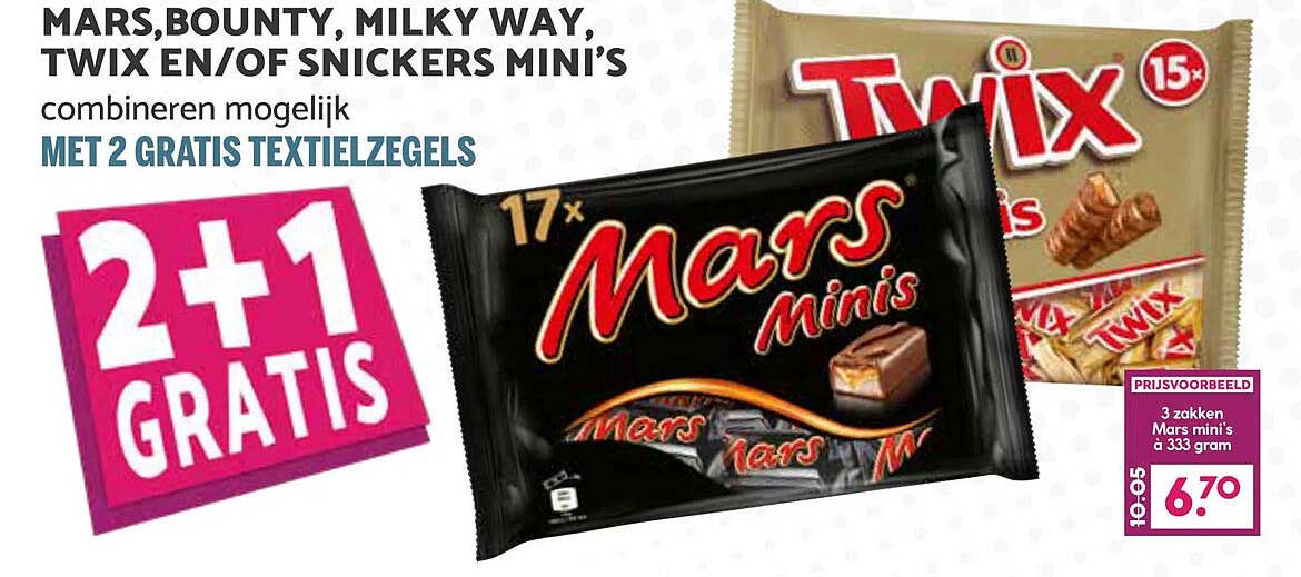 Mars, Bounty, Milky Way, Twix En-of Snickers Mini's Aanbieding bij MCD ...