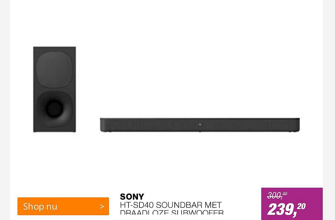 Sony HT-SD40 Soundbar Met Draadloze Subwoofer Aanbieding bij EP ...