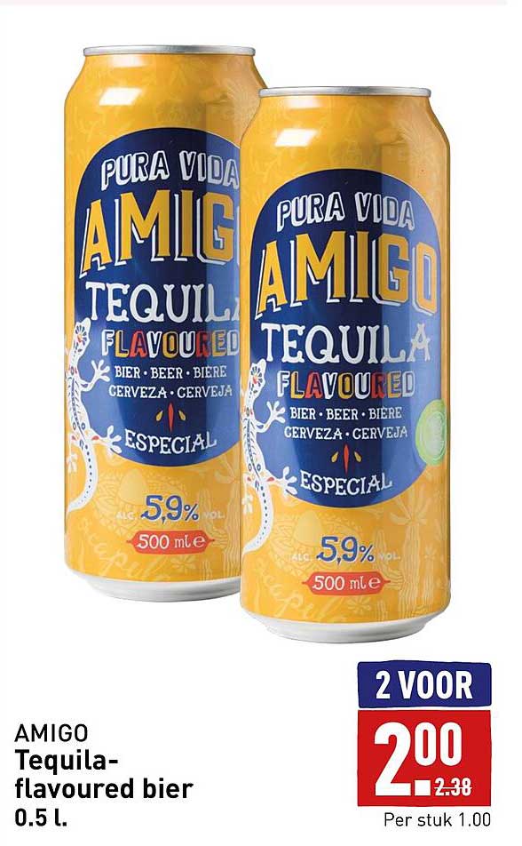 Amigo Tequila Flavoured Bier 0.5 L Aanbieding bij ALDI - 1Folders.nl