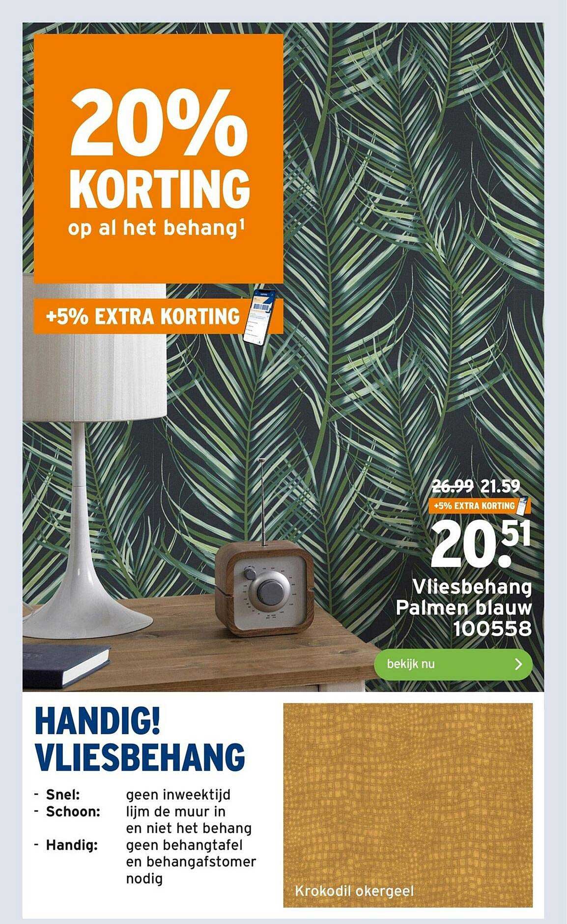 Vliesbehang Palmen Blauw 100558 Aanbieding bij GAMMA - 1Folders.nl