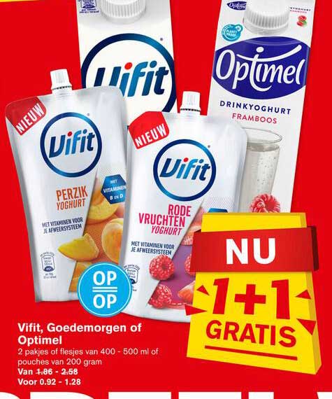 Vifit, Goedemorgen Of Optimel 1+1 Gratis Aanbieding bij Hoogvliet ...
