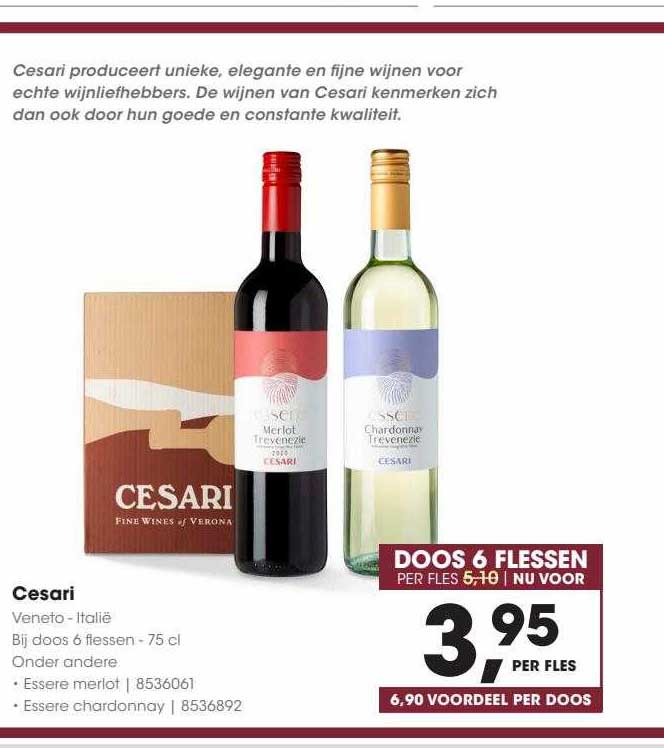 Cesari Essere Merlot Of Essere Chardonnay Aanbieding bij HANOS ...