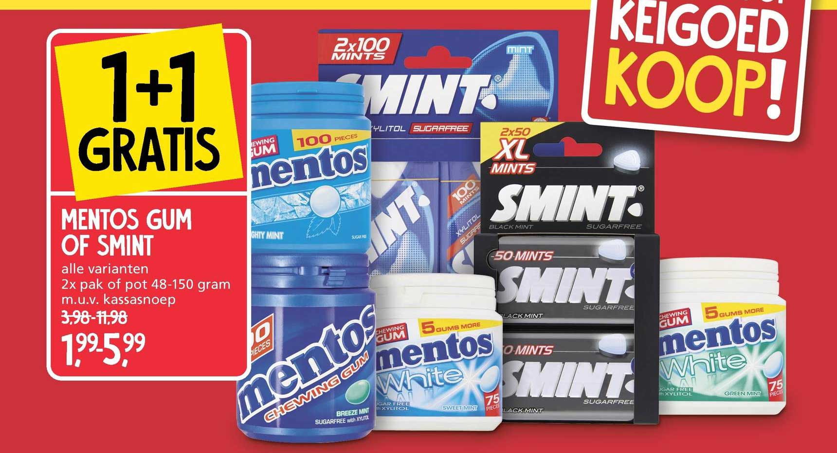 Mentos Gum Of Smint 1+1 Gratis Aanbieding bij Jan Linders - 1Folders.nl