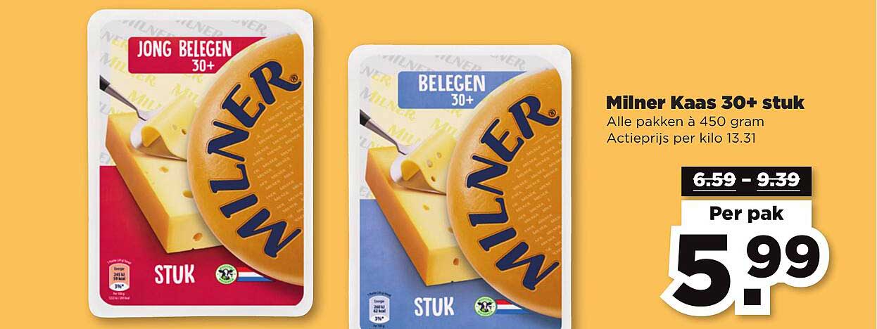 Milner Kaas 30+ Stuk Aanbieding bij PLUS - 1Folders.nl
