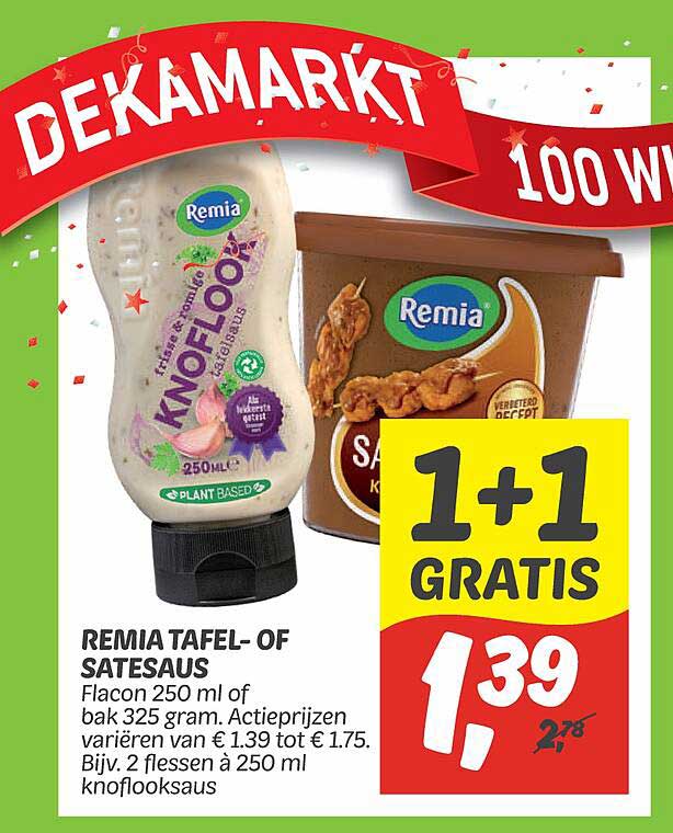 Remia Tafel- Of Satesaus Aanbieding bij DekaMarkt - 1Folders.nl