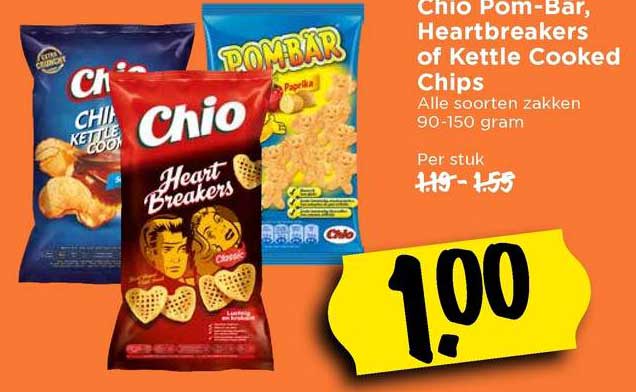 Chio Pom-Bar, Heartbreakers Of Kettle Cooked Chips Aanbieding bij Vomar ...