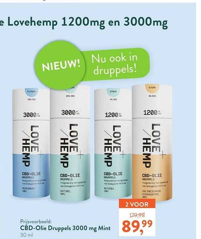 Love-Hemp CBD-Olie Druppels 3000 Mg Mint Aanbieding bij Holland ...