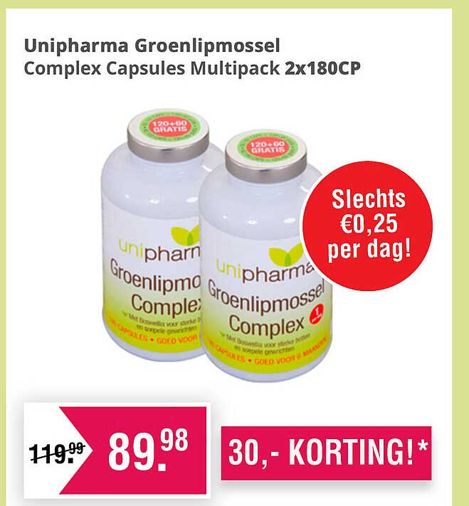 Unipharma Groenlipmossel Complex Capsules Multipack 30,- Korting ...