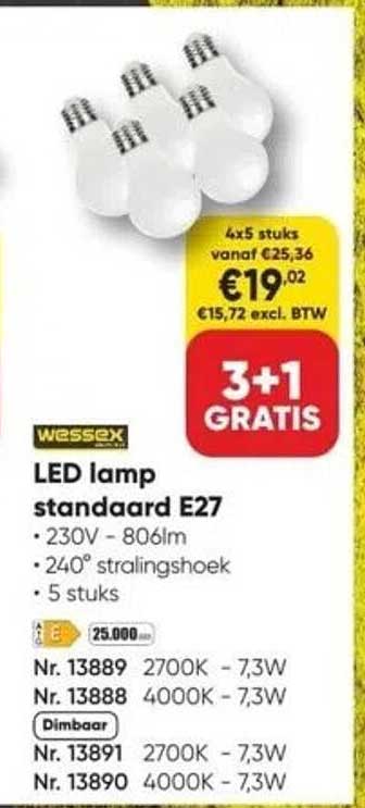 Wessex LED Lamp Standaard E27 Aanbieding bij Toolstation - 1Folders.nl