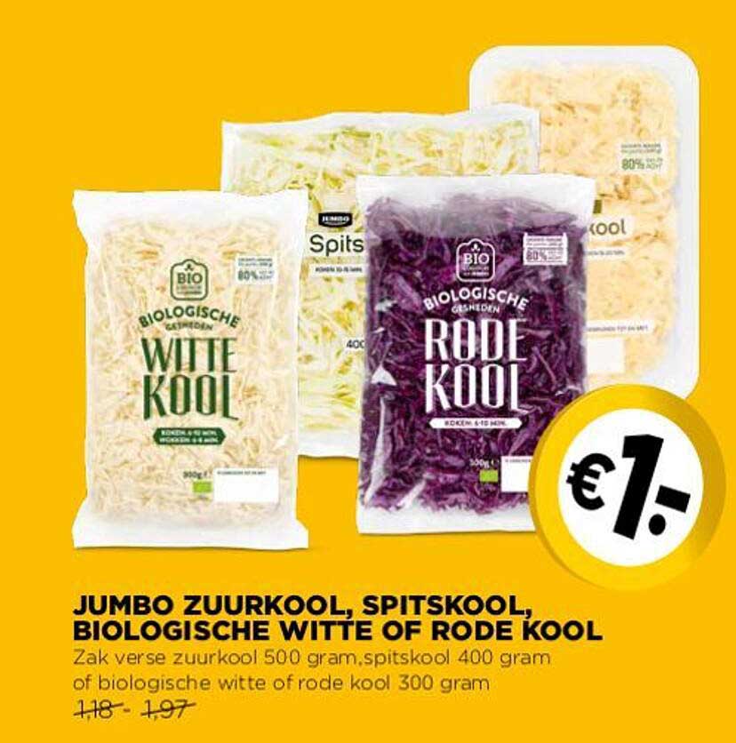 Jumbo Zuurkool, Spitskool, Biologische Witte Of Rode Kool Aanbieding ...