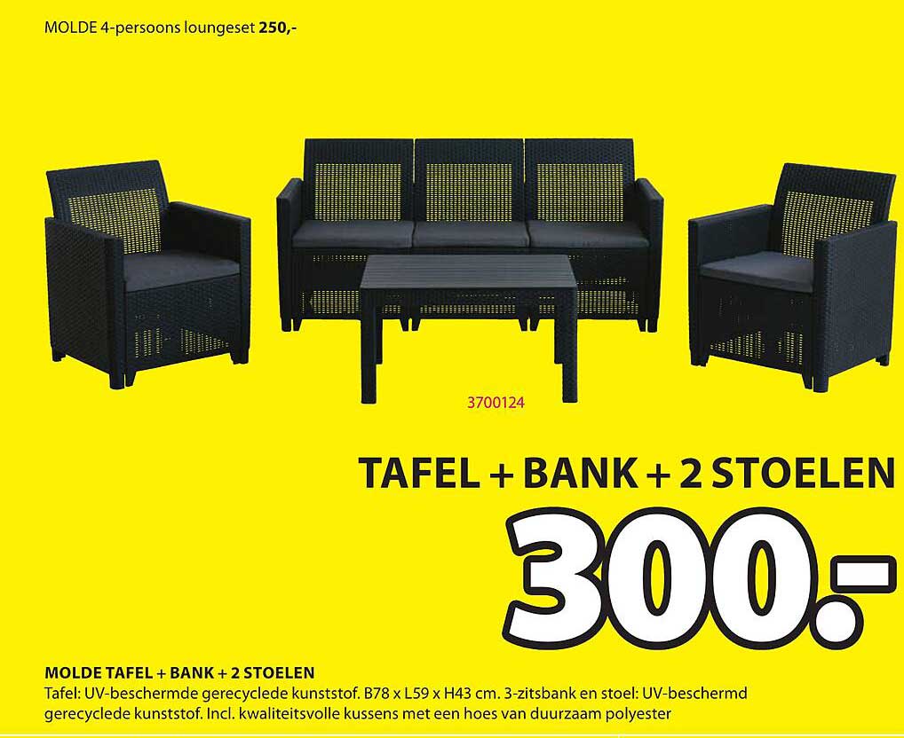 Molde Tafel + Bank + 2 Stoelen Aanbieding bij Jysk - 1Folders.nl