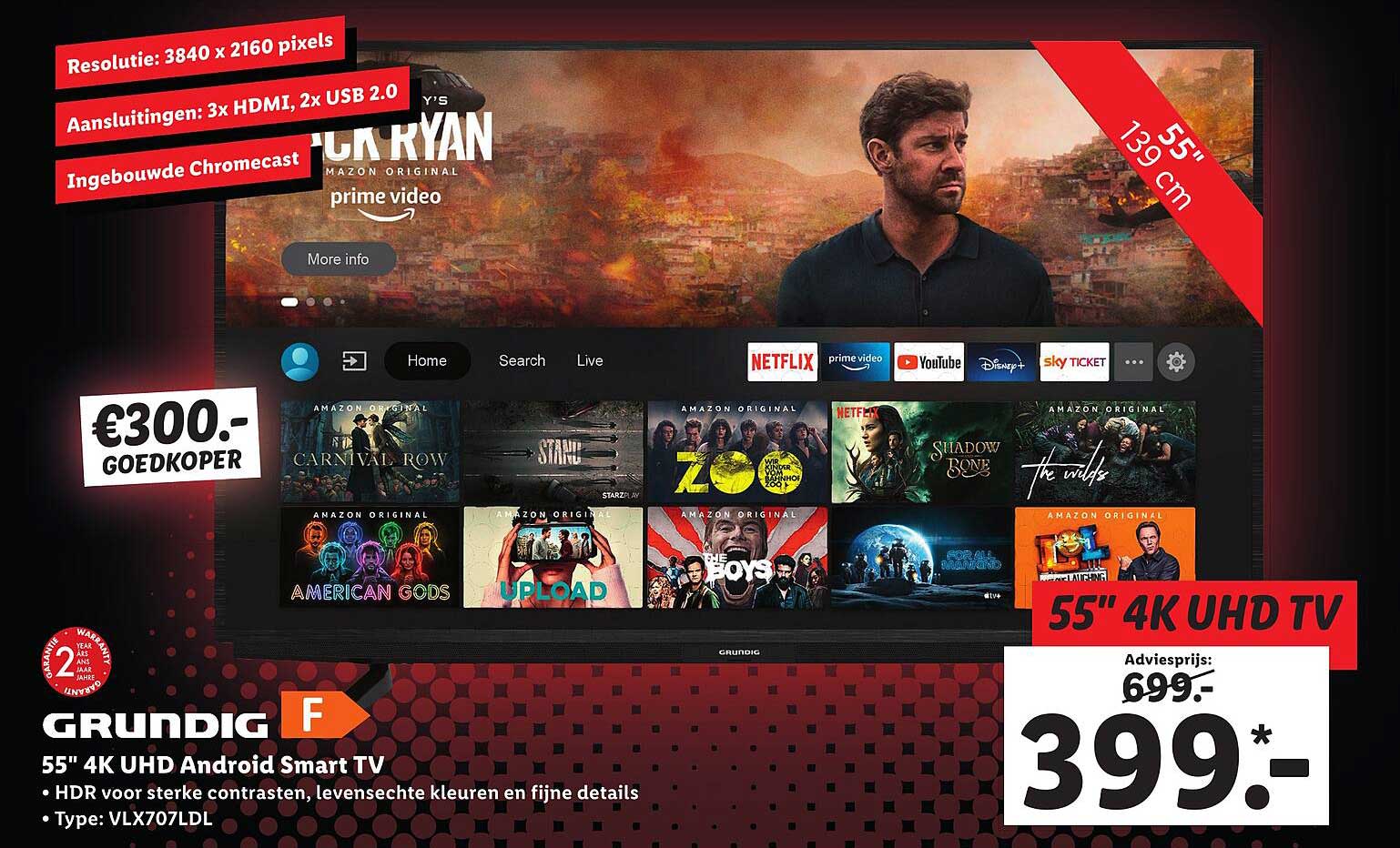 Grundig 55" 4K UHD Android Smart TV Aanbieding bij Lidl - 1Folders.nl