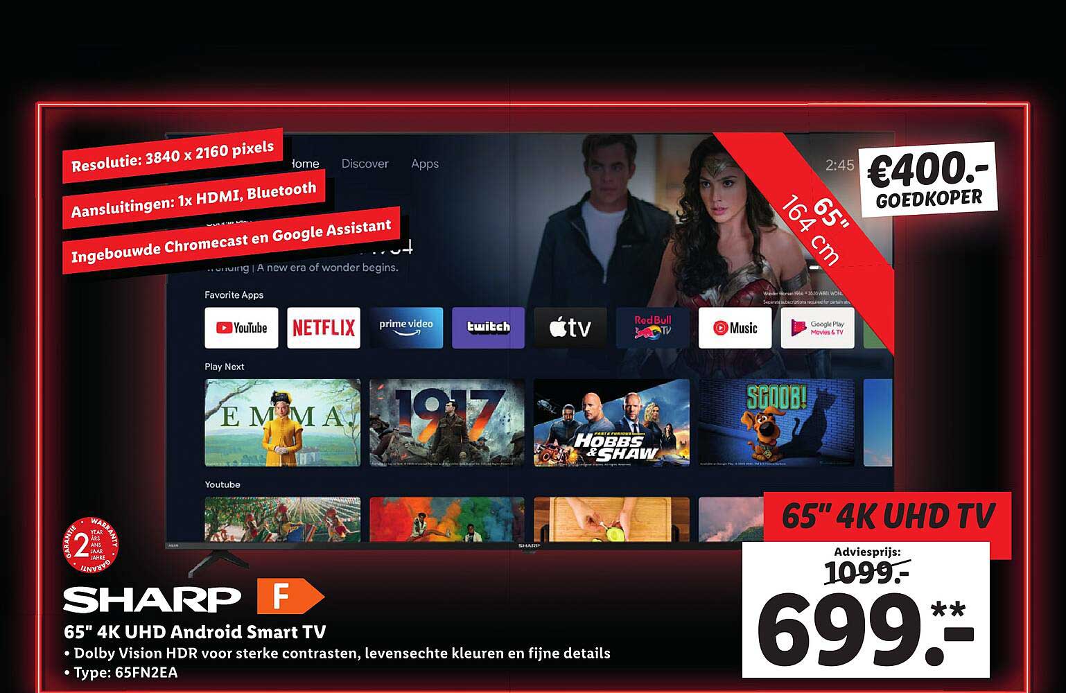 Sharp 65" 4K UHD Android Smart TV Aanbieding bij Lidl - 1Folders.nl