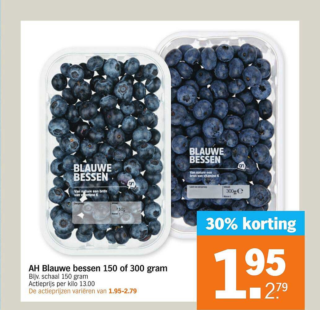 AH Blauwe Bessen 150 Of 300 Gram 30% Korting Aanbieding bij Albert ...