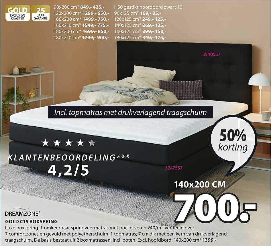 Dreamzone Gold C15 Boxspring 50% Korting Aanbieding bij Jysk - 1Folders.nl