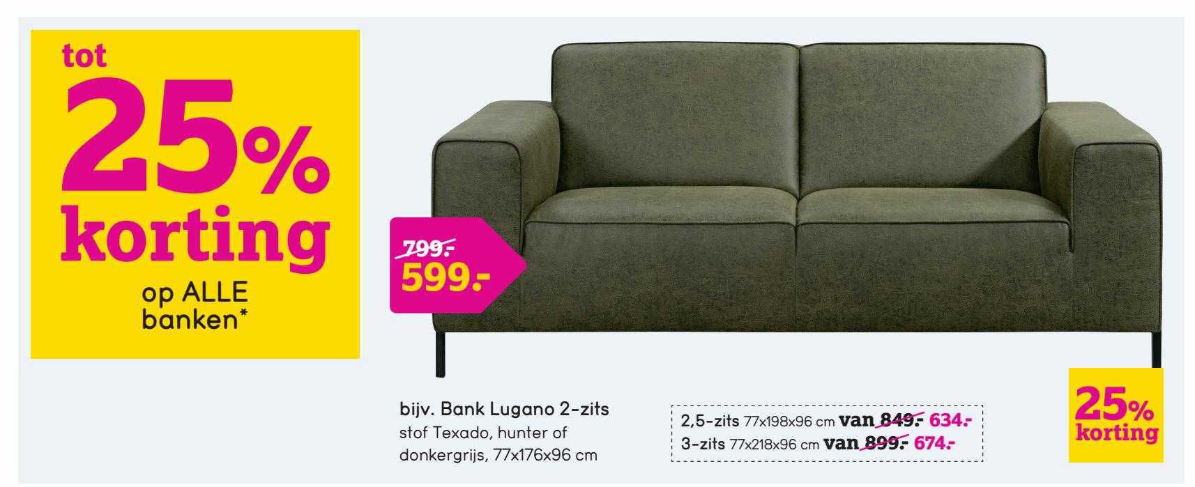 Bank Lugano 2-Zits Tot 25% Korting Aanbieding bij Leen Bakker - 1Folders.nl