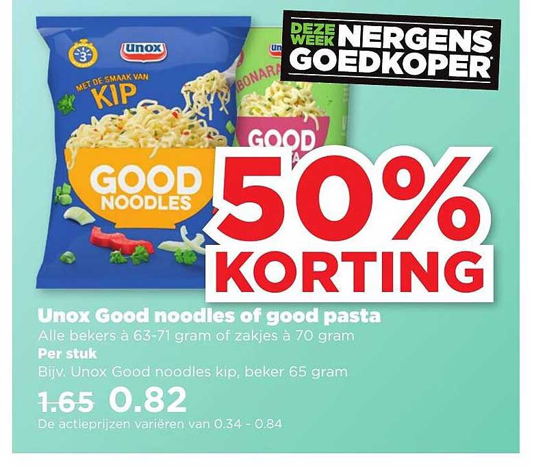 Unox Good Noodles Of Good Pasta 50% Korting Aanbieding bij PLUS ...