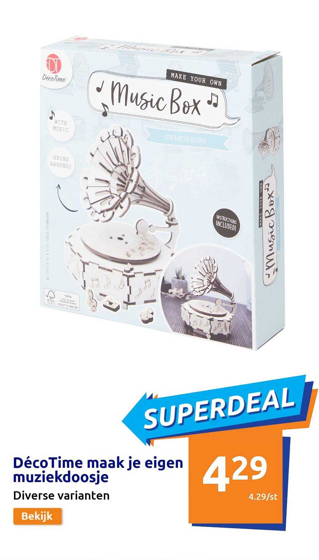 DécoTime Maak Je Eigen Muziekdoosje Aanbieding bij Action - 1Folders.nl