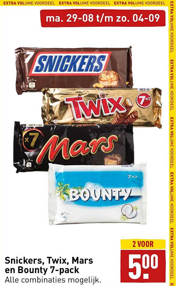 Snickers, Twix, Mars En Bounty 7-Pack Aanbieding bij ALDI - 1Folders.nl