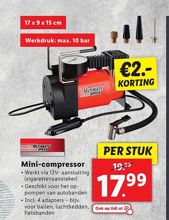 Ultimate Speed Mini-Compressor €2.- Korting Aanbieding bij Lidl ...