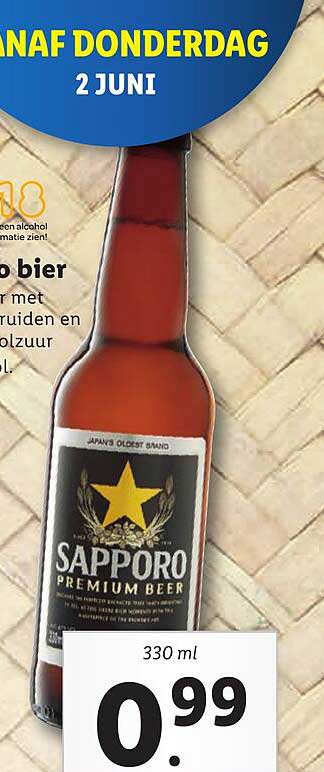 Sapporo Premium Beer 330 Ml Aanbieding bij Lidl - 1Folders.nl