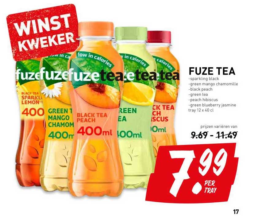Fuze Tea Sparkling Black, Green Mango Chamomille, Black Peach, Green ...