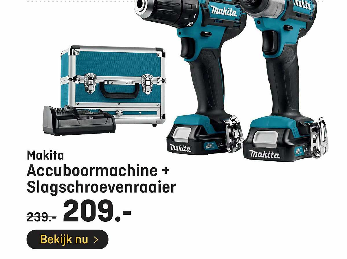 Makita Accuboormachine + Slagschroevenraaier Aanbieding bij Hubo - 1Folders.nl