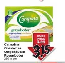 Campina Grasboter Ongezouten Roomboter Aanbieding bij Vomar - 1Folders.nl
