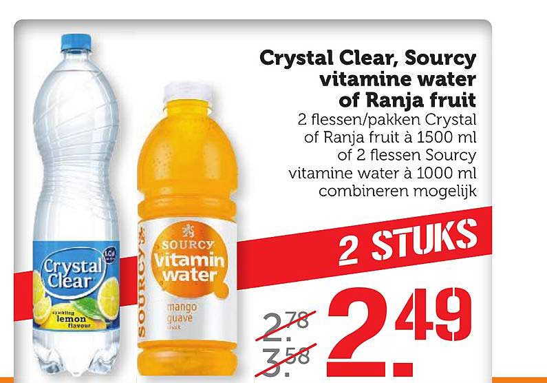 Crystal Clear, Sourcy Vitamine Water Of Ranja Fruit Aanbieding bij Coop ...