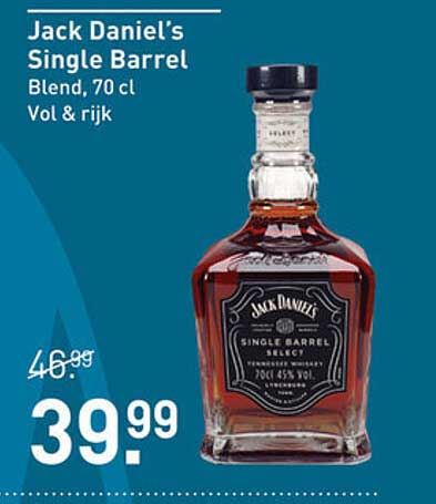 Jack Daniel's Single Barrel Blend, 70 Cl Vol & Rijk Aanbieding bij Gall ...