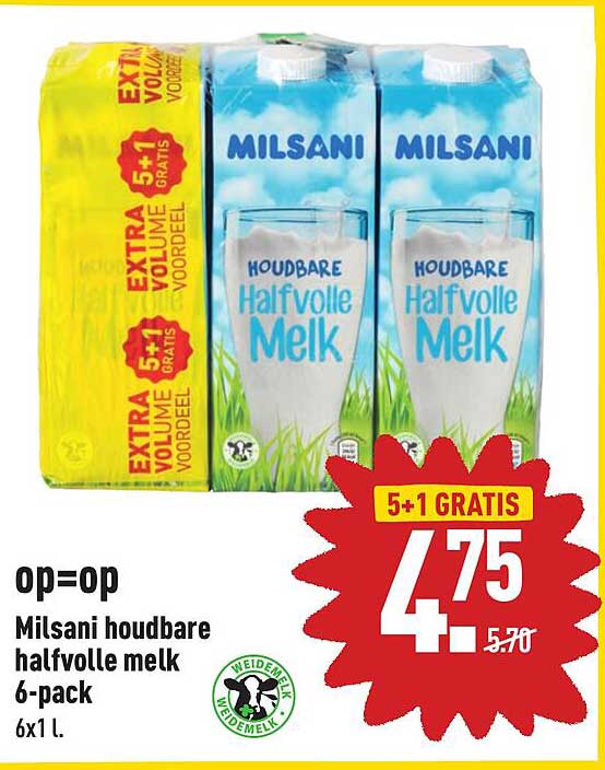 Milsani Houdbare Halfvolle Melk 6-Pack Aanbieding bij ALDI - 1Folders.nl