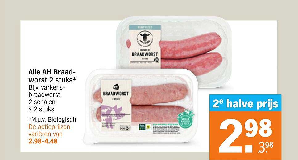 Alle AH Braadworst 2 Stuks Aanbieding bij Albert Heijn - 1Folders.nl