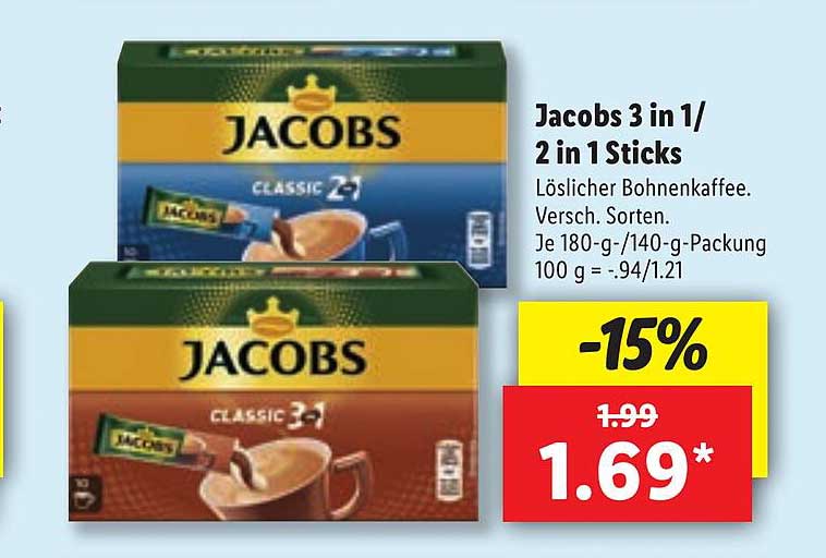 Jacobs 3 In 1 - 2 In 1 Sticks Angebot bei Lidl - 1Prospekte.de