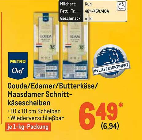 Metro Chef Gouda, Edamer, Butterkäse Oder Maasdamer Schnittkäsescheiben ...