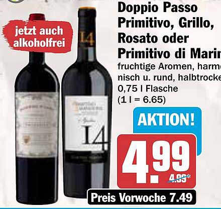 Doppio Passo Primitivo, Grillo, Rosato Oder Primitivo Di Marina Angebot ...