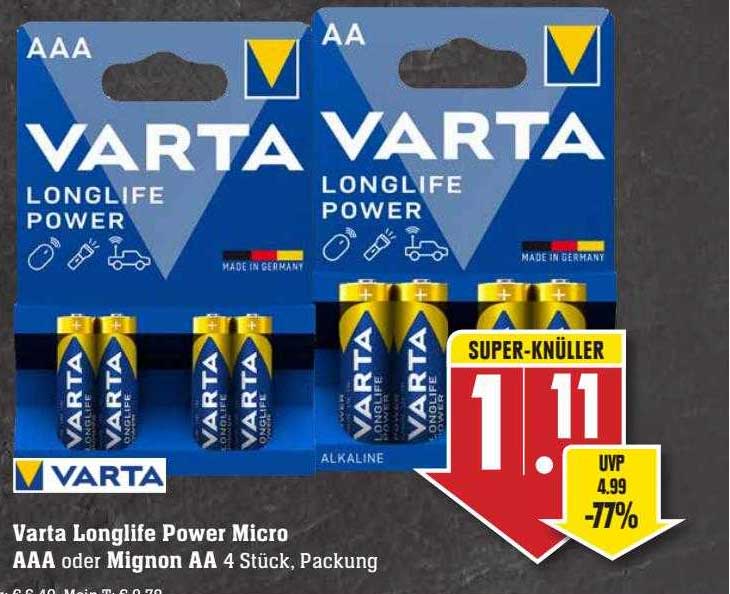 Varta Longlife Power Micro Aaa Oder Mignon Aa Angebot bei Scheck-in ...