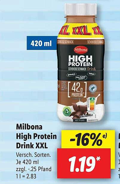 Milbona High Protein Drink Xxl Angebot bei Lidl - 1Prospekte.de