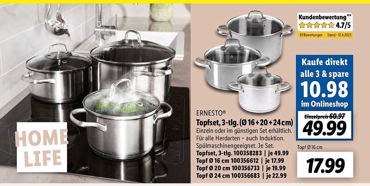 Ernesto Topfset 3tlg Angebot bei Lidl - 1Prospekte.de