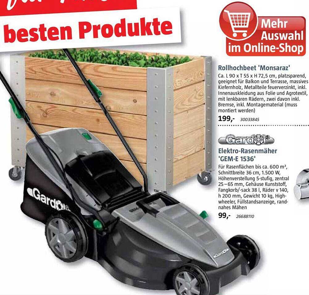 Gardol Rollhochbeet 'monsaraz' Oder Elektro-rasenmäher „gem-e 1536 ...