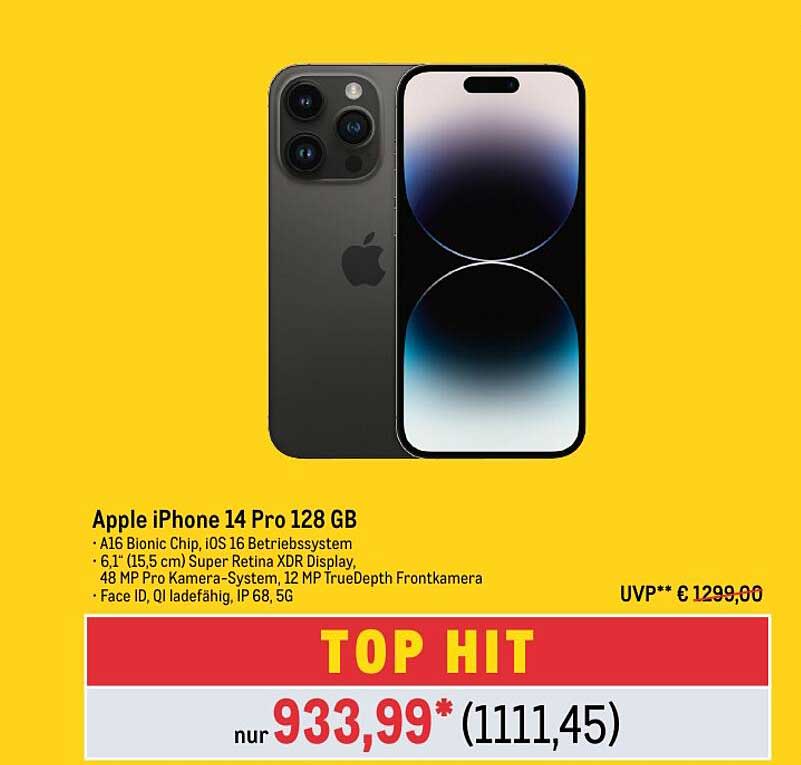 Apple Iphone 14 Pro 128 Gb Angebot bei METRO - 1Prospekte.de
