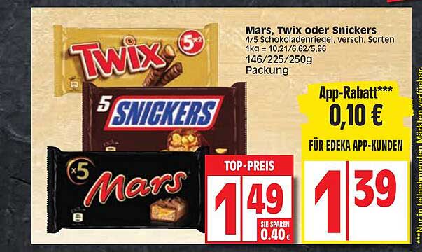 Mars, Twix Oder Snickers Angebot bei EDEKA - 1Prospekte.de